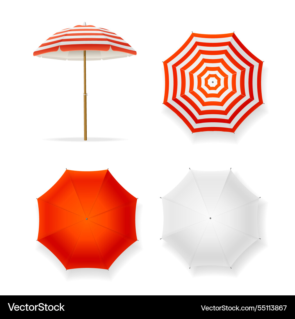 Realistic detailed 3d sun umbrella set Royalty Free Vector