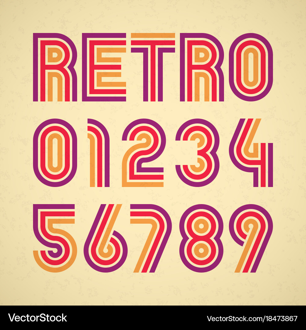 Retro style alphabet numbers Royalty Free Vector Image