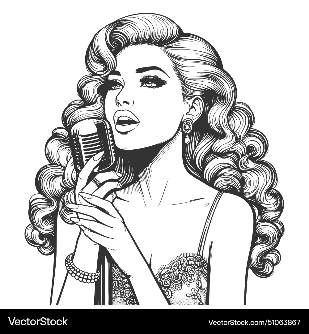 Singer with classic microphone engraving Vector Image