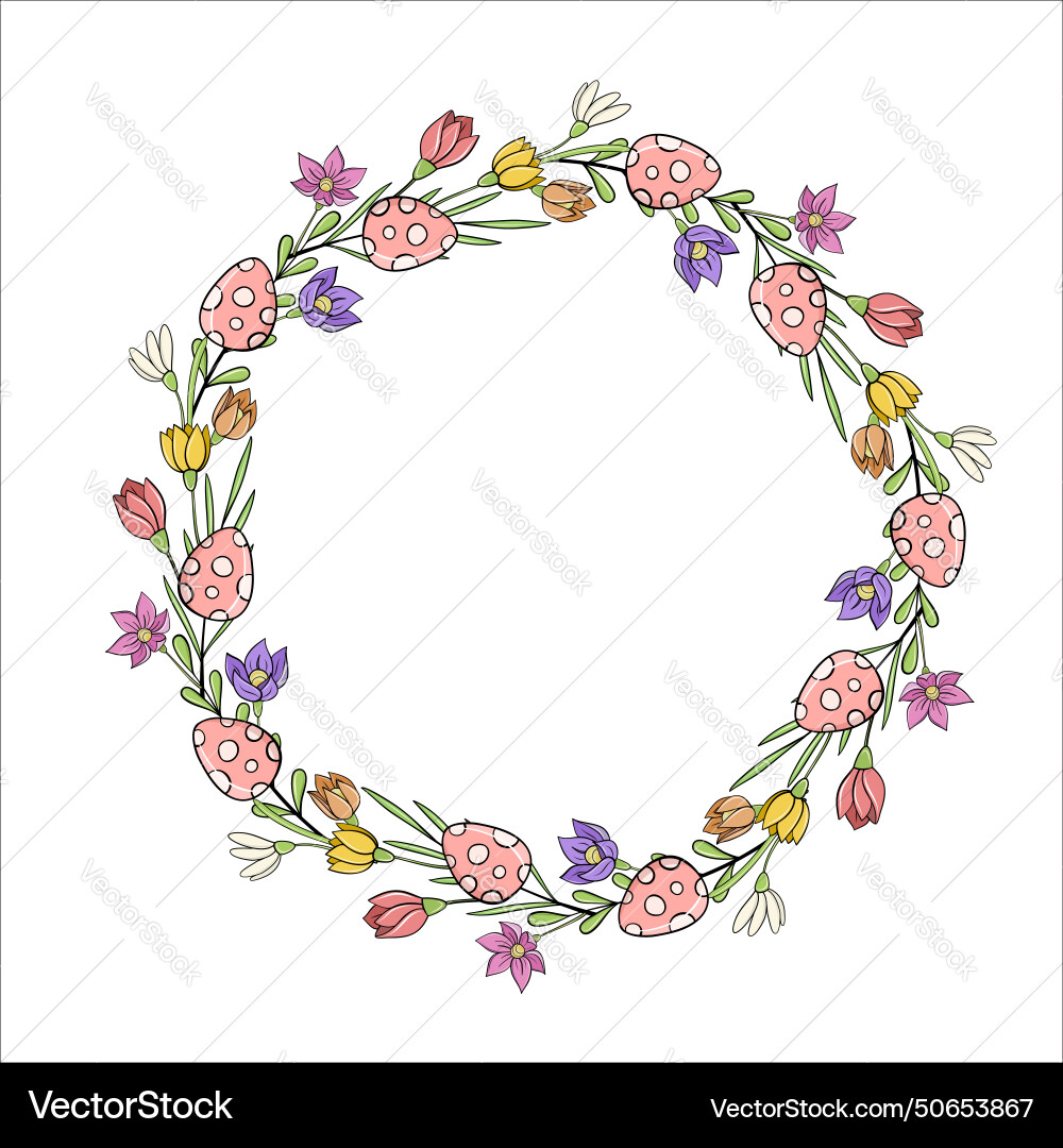 Spring easter circle frame border with bright Vector Image