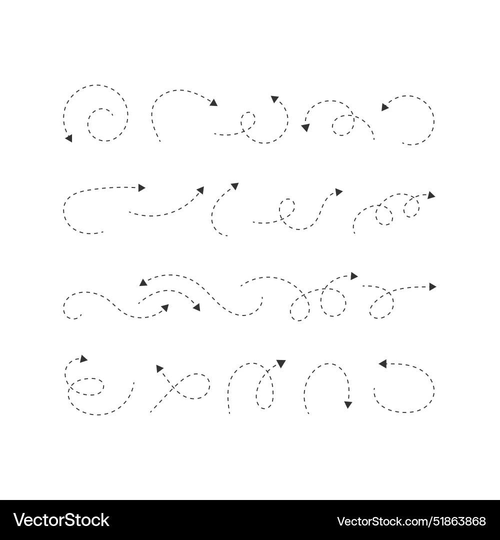 Arrow dash line icon set isolated Royalty Free Vector Image