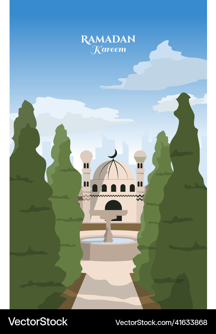 Beautiful mosque pond garden landscape islamic Vector Image