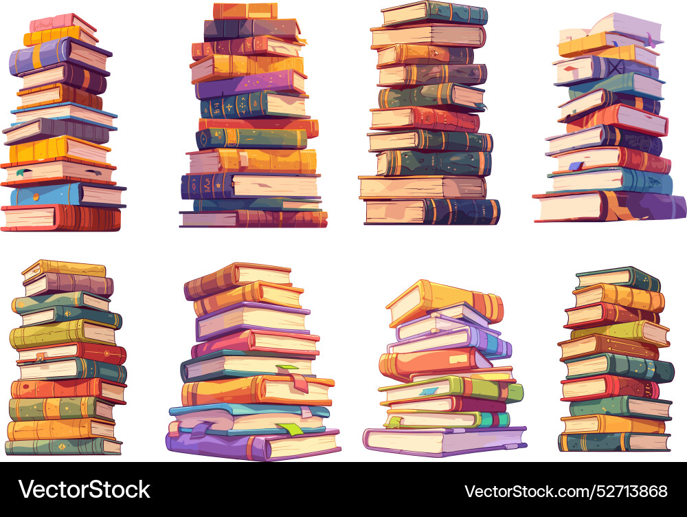 Cartoon high book stacks set school bookstore Vector Image