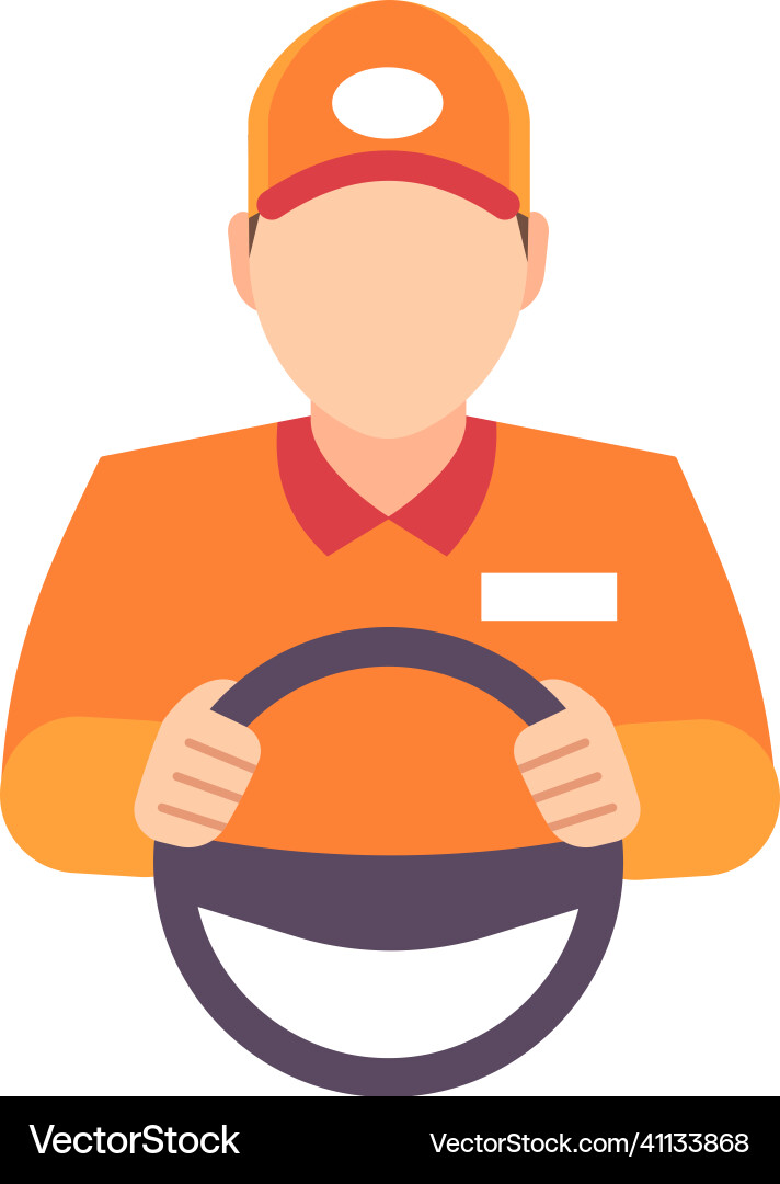 Driver in orange uniform worker with steering Vector Image