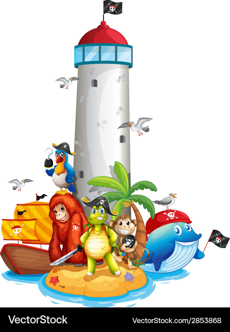 Lighthouse and animals Royalty Free Vector Image