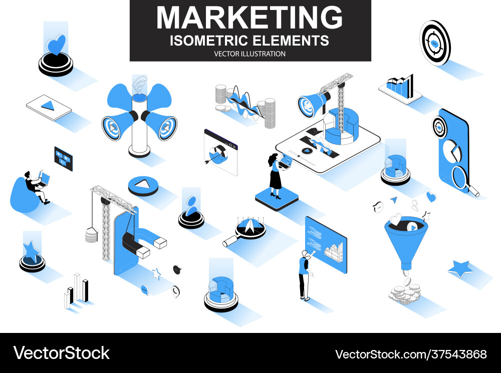 Marketing strategy bundle isometric elements Vector Image
