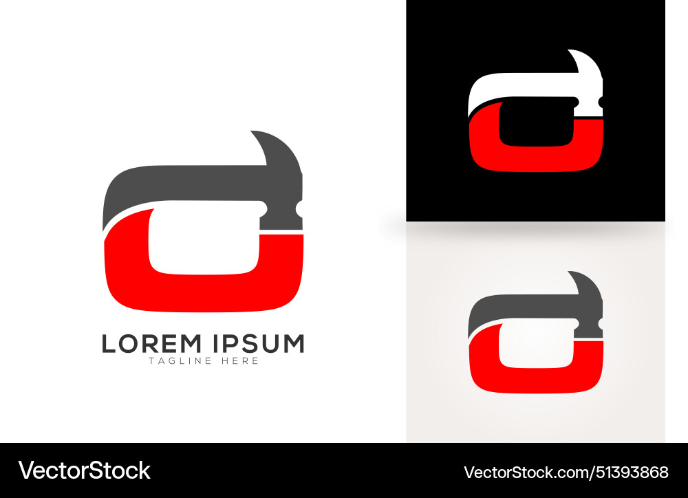 O letter hammer logo design construction template Vector Image