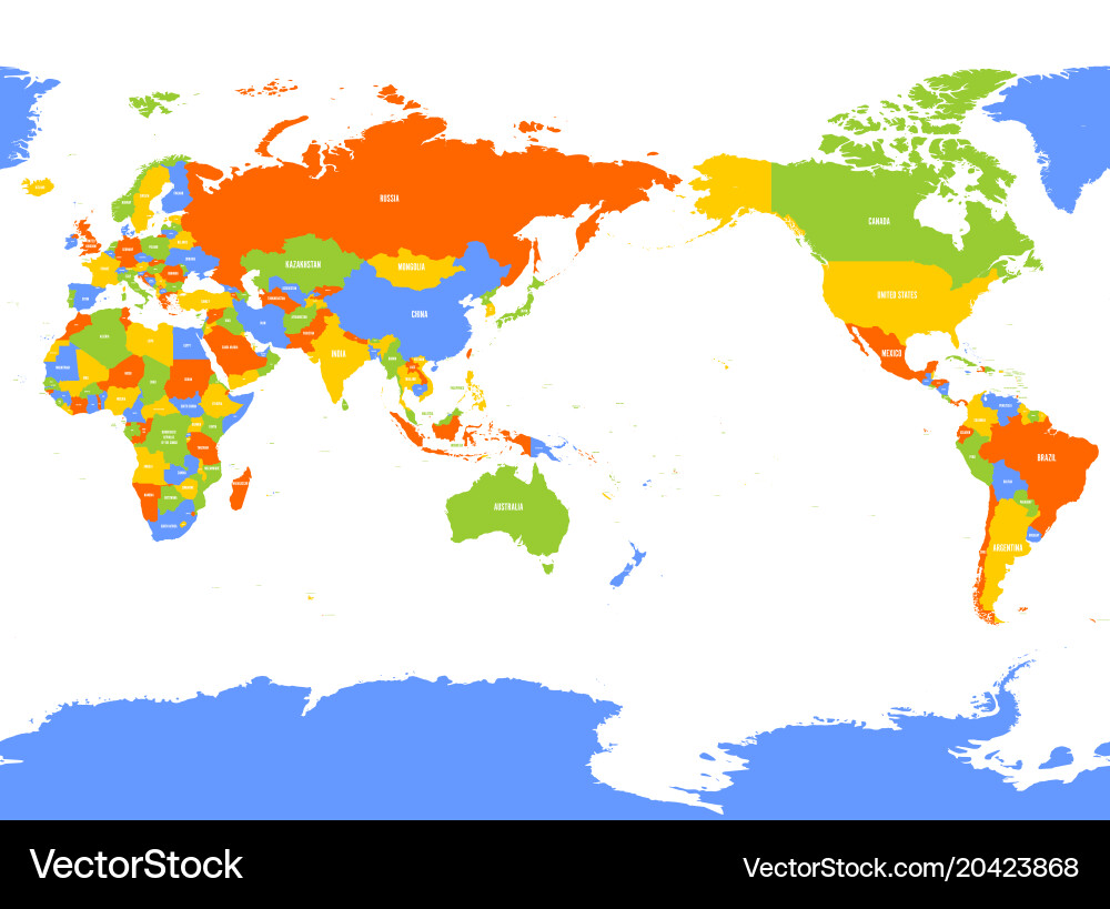 Pacific centered political map of world Royalty Free Vector