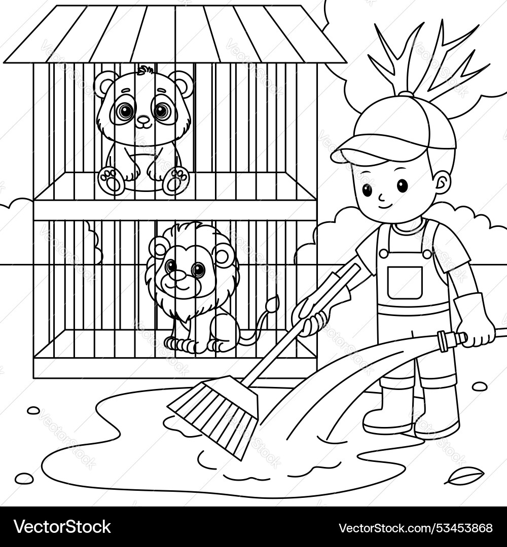 Zookeeper cleaning a enclosure with broom Vector Image