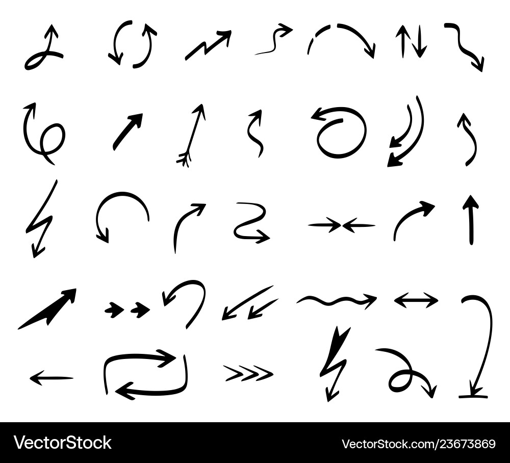 Arrows collection hand drawing abstract shapes Vector Image