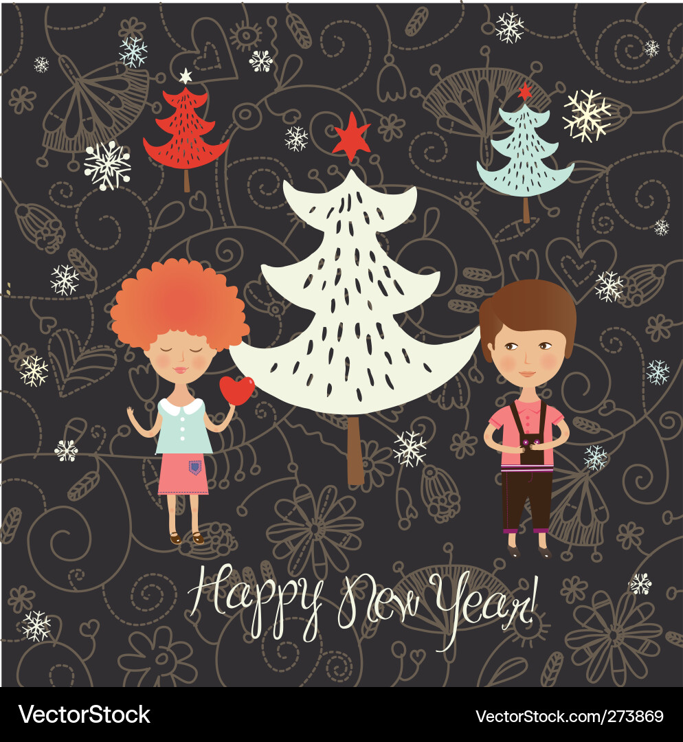 Christmas card with kids Royalty Free Vector Image