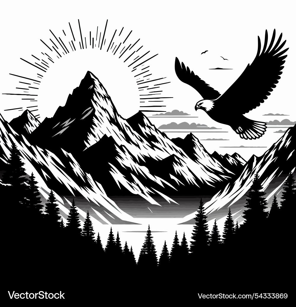 Majestic mountain landscape with soaring eagle Vector Image