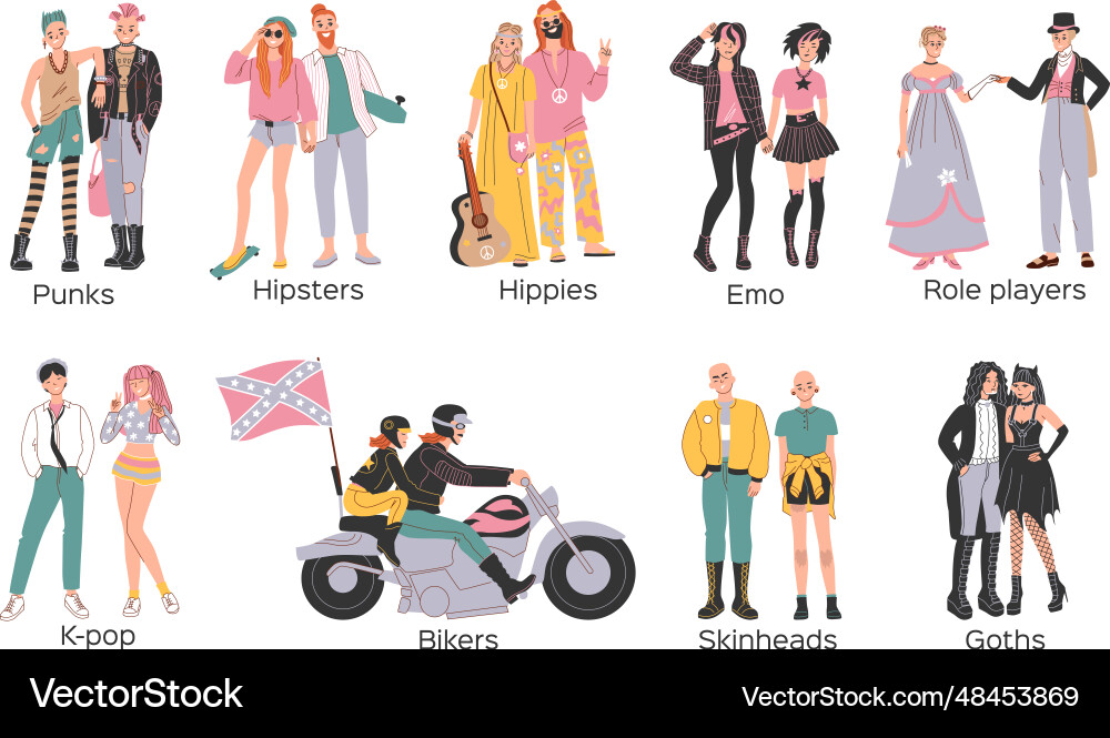 People subculture compositions set Royalty Free Vector Image