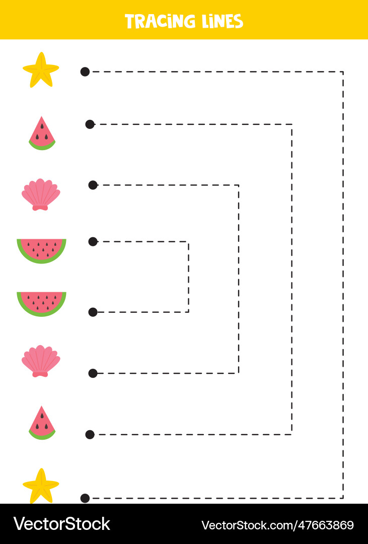 Tracing lines for kids cartoon summer elements Vector Image