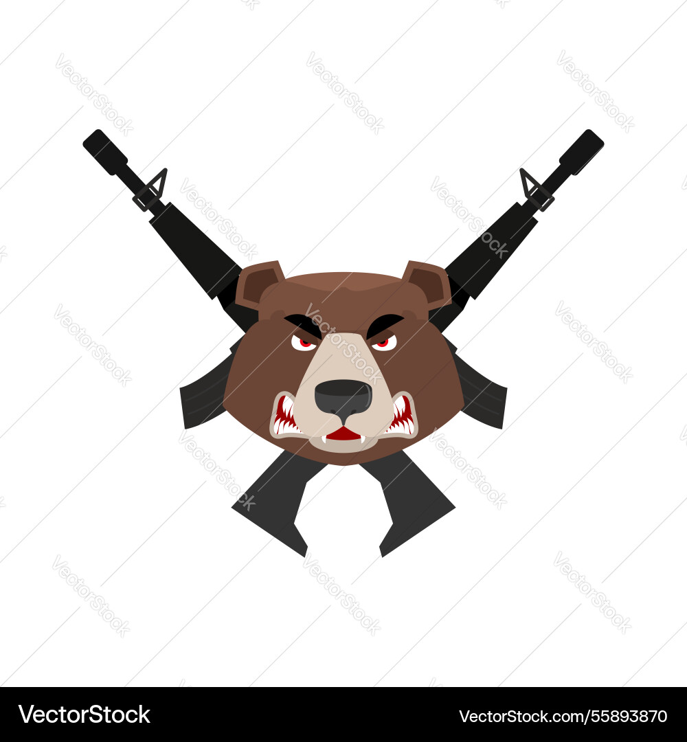 Bear head and machine guns hunter sign beast Vector Image