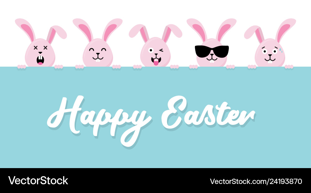 Cute easter bunnies happy sign Royalty Free Vector Image