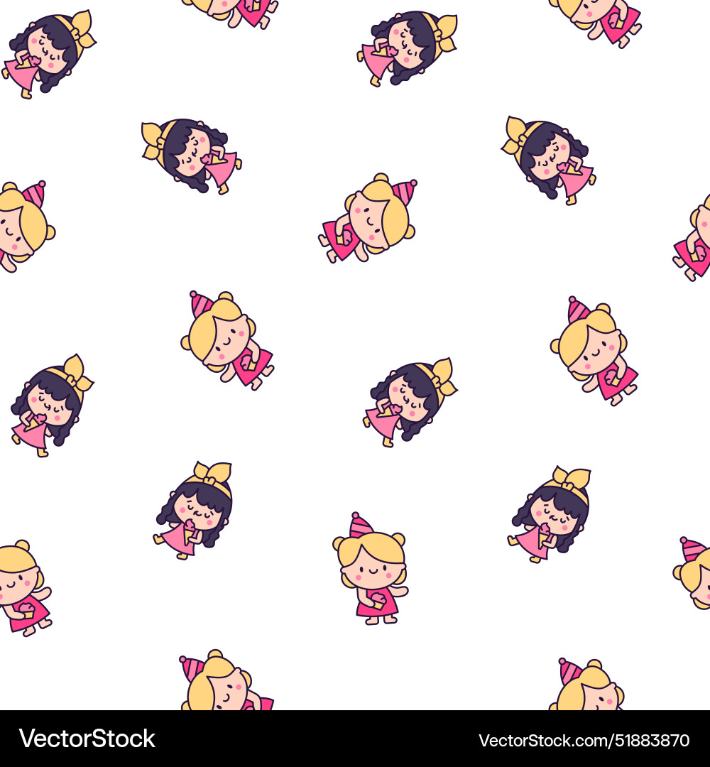 Cute kawaii little girl seamless pattern Vector Image