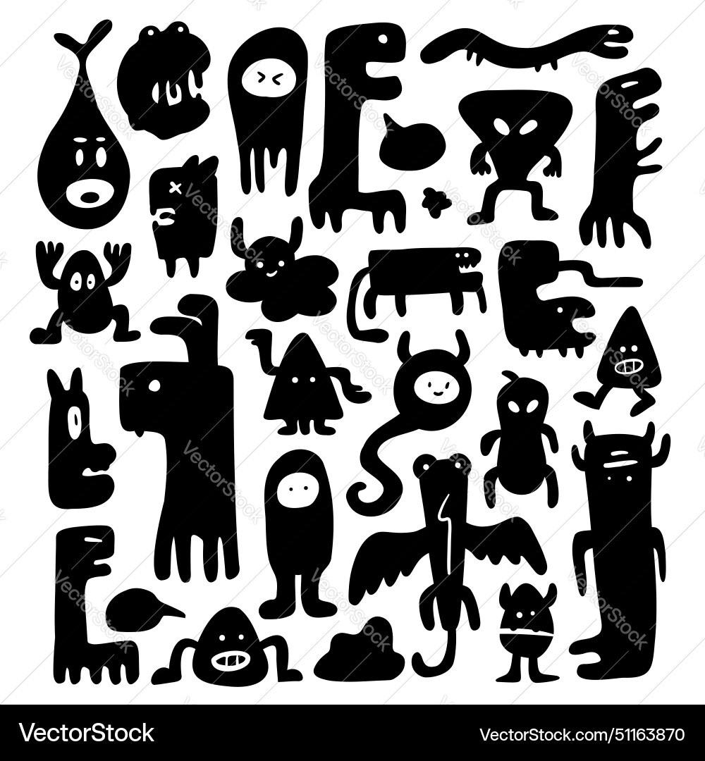 Doodle cute abstract monster silhouette Royalty Free Vector