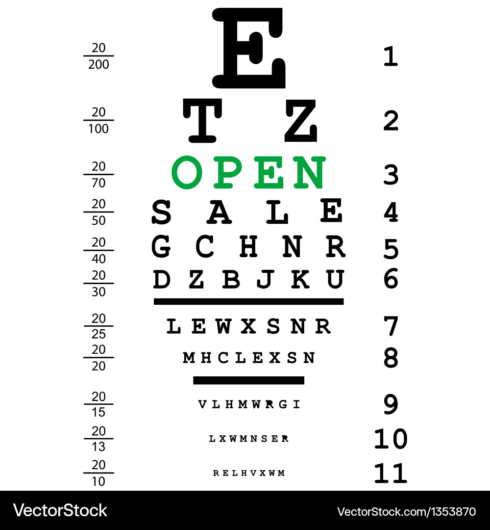 Eye Exam Chart with Open Message Royalty Free Vector Image