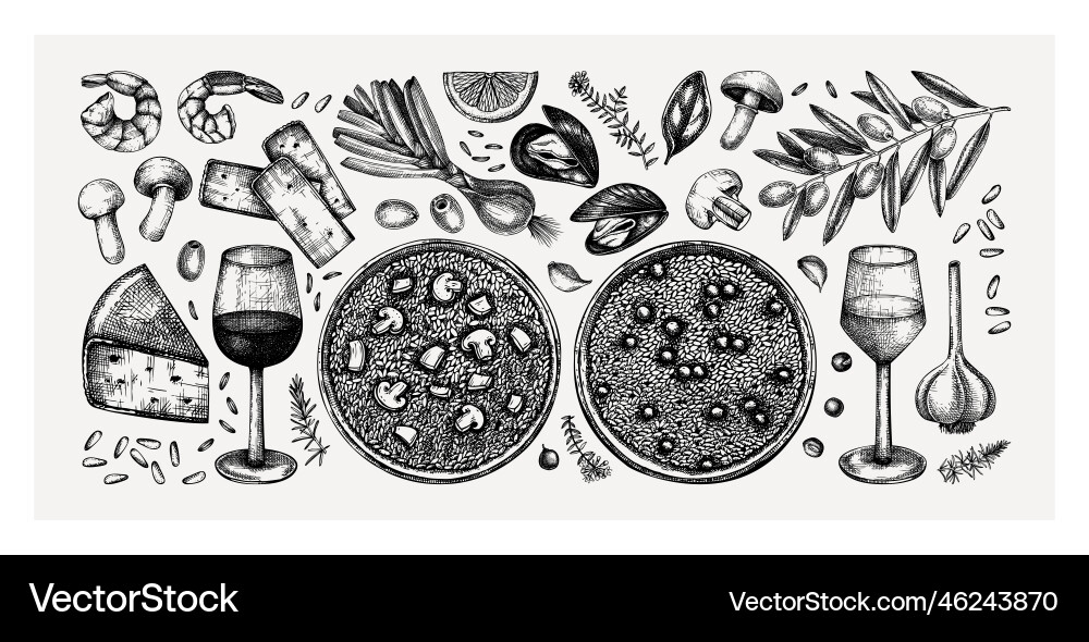 Italian risotto cooking ingredients sketches Vector Image