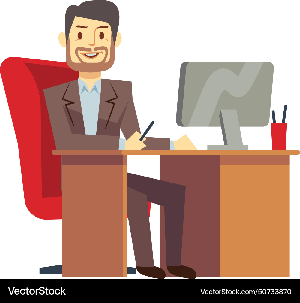 Man in suit working at desk office manager Vector Image