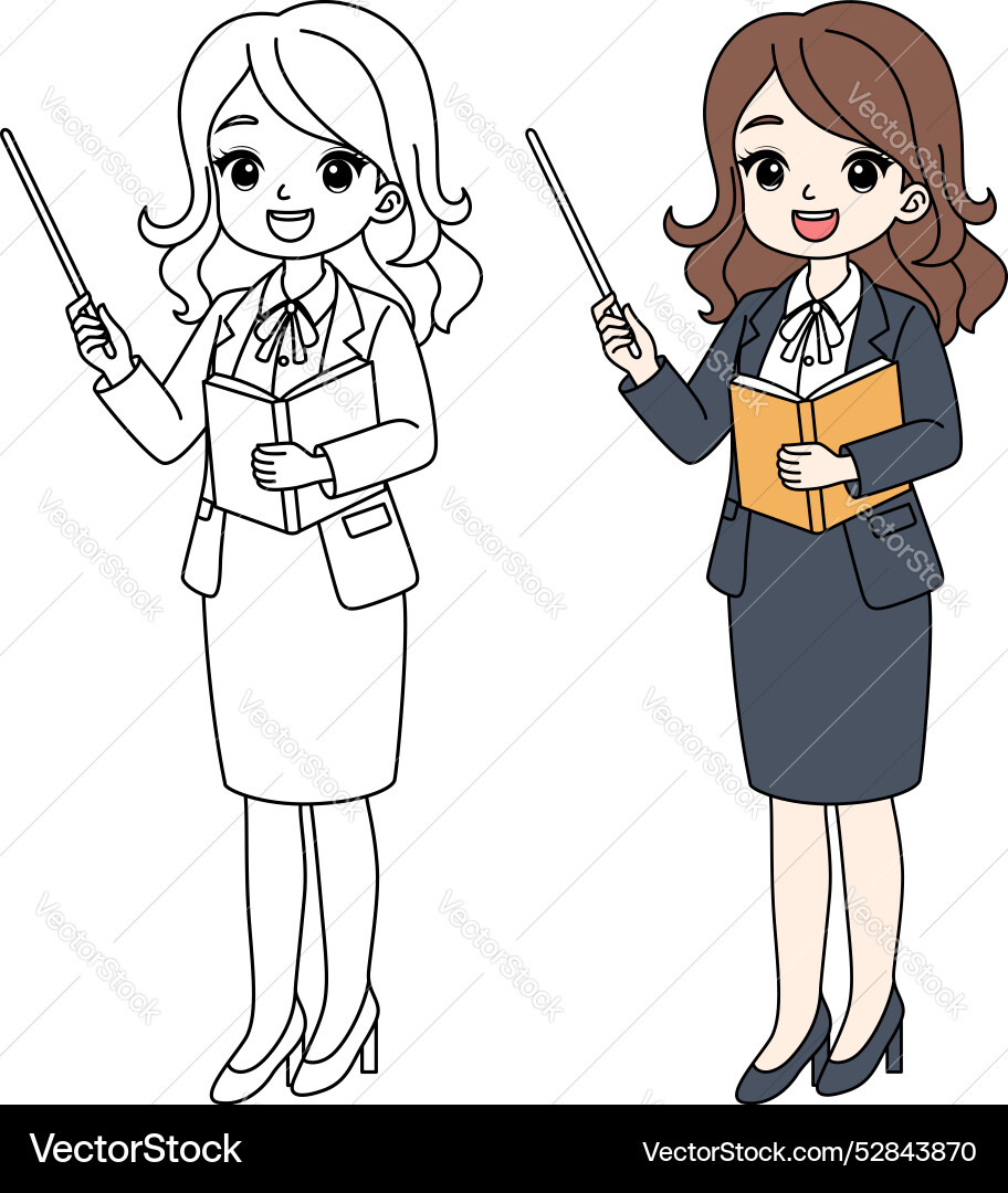 Teacher outline coloring page teachers day Vector Image