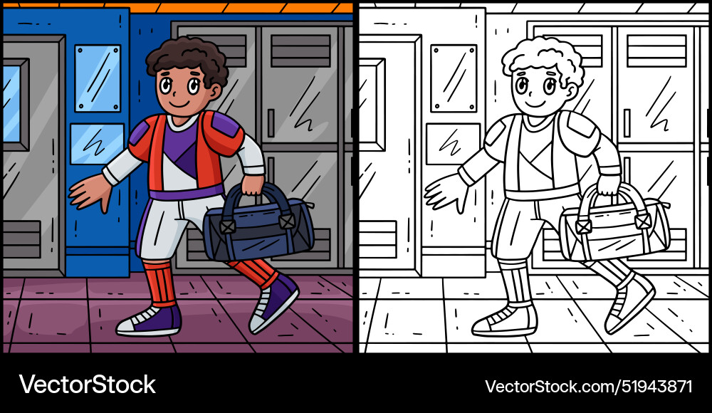 American football player going practice Royalty Free Vector