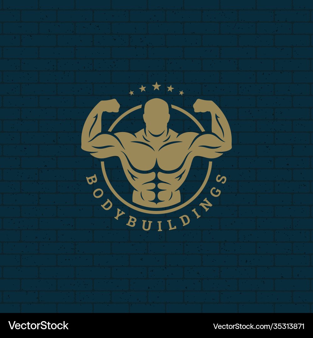 Bodybuilder man logo or badge Royalty Free Vector Image