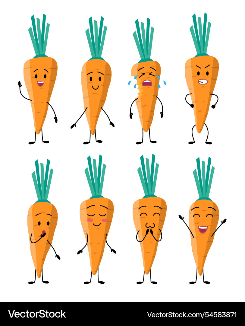 Cartoon color characters carrot icon set Vector Image