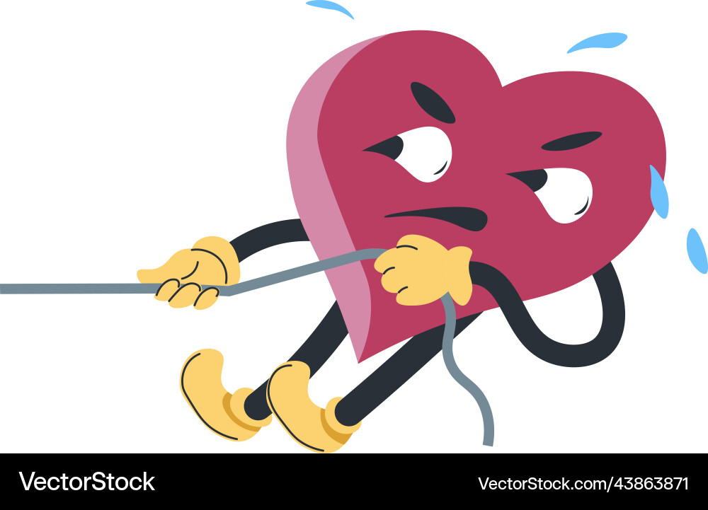 Heart character pulling string on side Royalty Free Vector