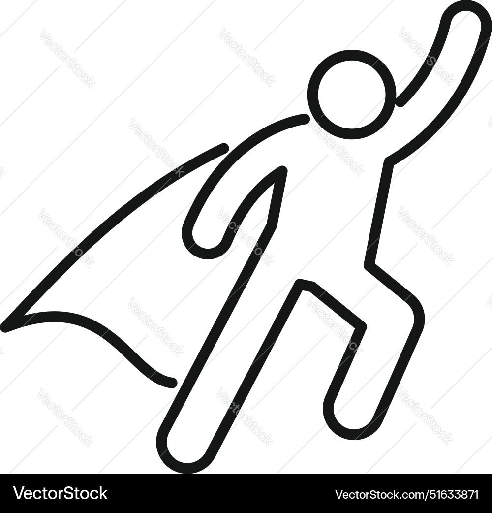 Superhero flying with cape waving in the wind line