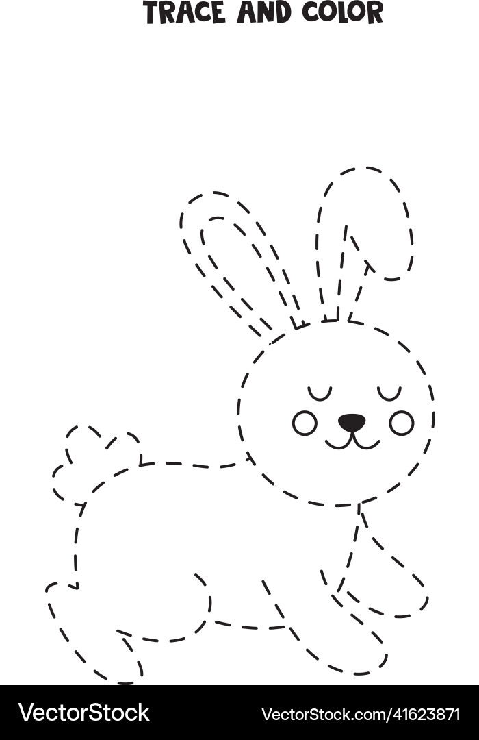 Trace and color cute easter rabbit worksheet Vector Image