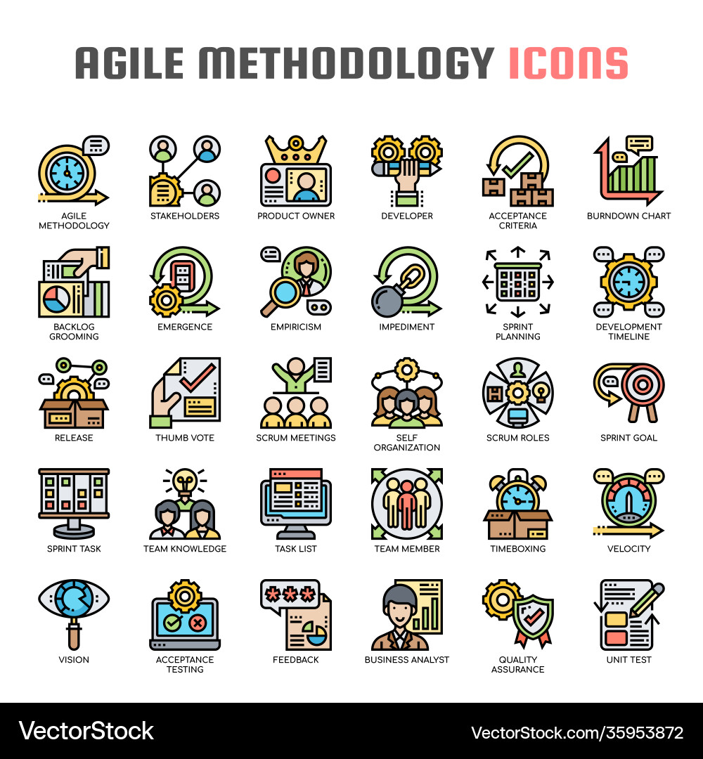 Agile methodology thin line and pixel perfect Vector Image