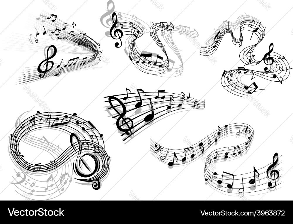 Musical Wave Icons - Swirling Notes Royalty Free Vector
