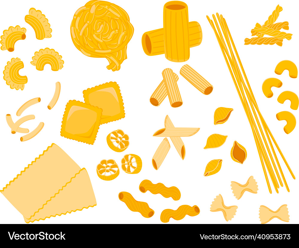 Cartoon pasta flat spaghetti penne Royalty Free Vector Image