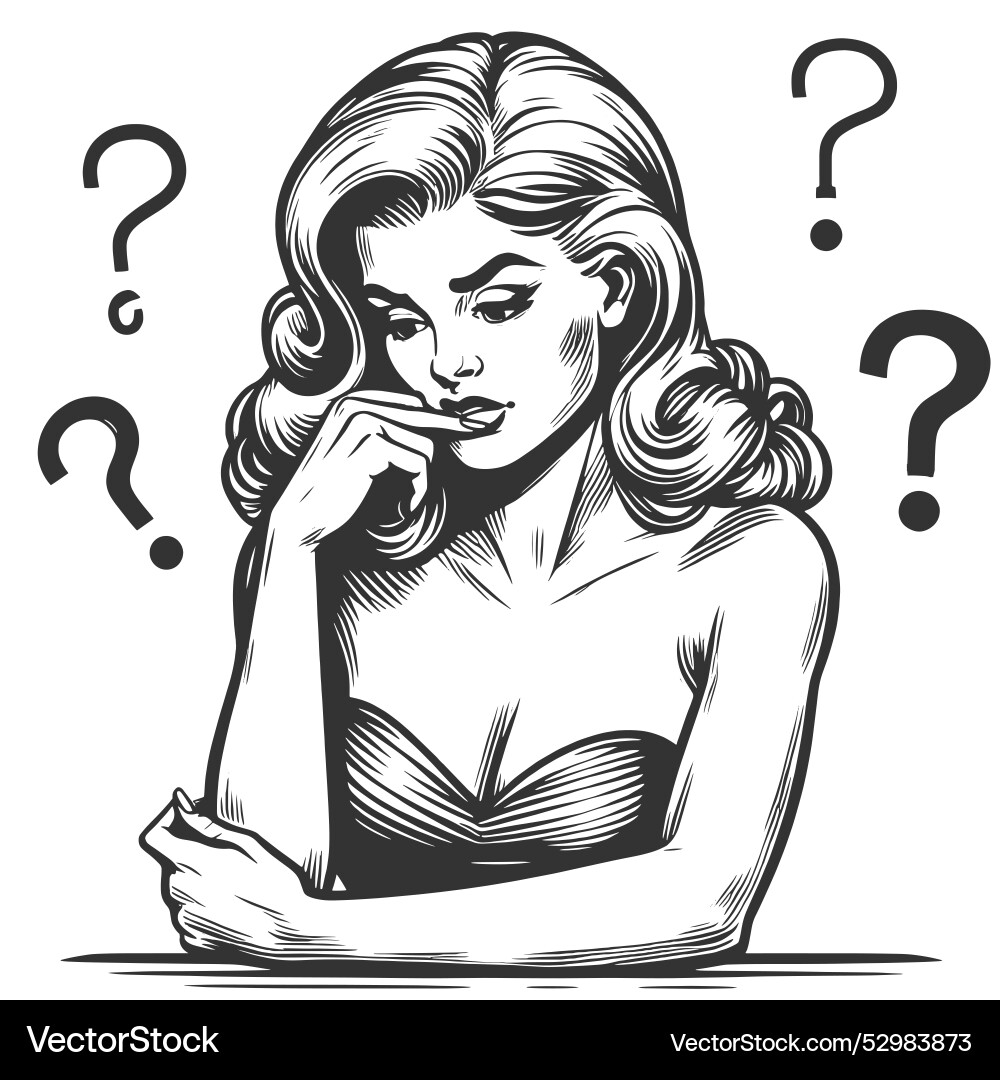 Confused Woman Question Mark Royalty Free Vector Image