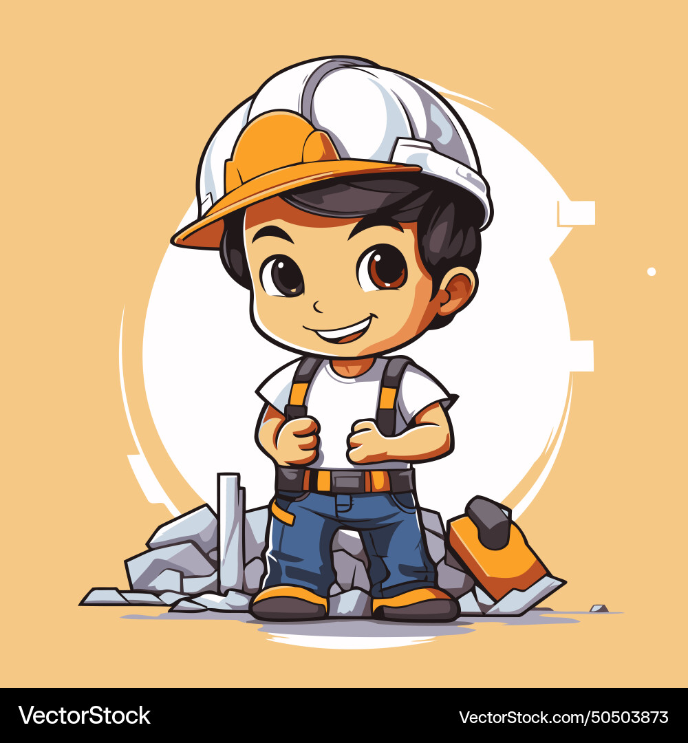 Cute boy construction worker in helmet Royalty Free Vector