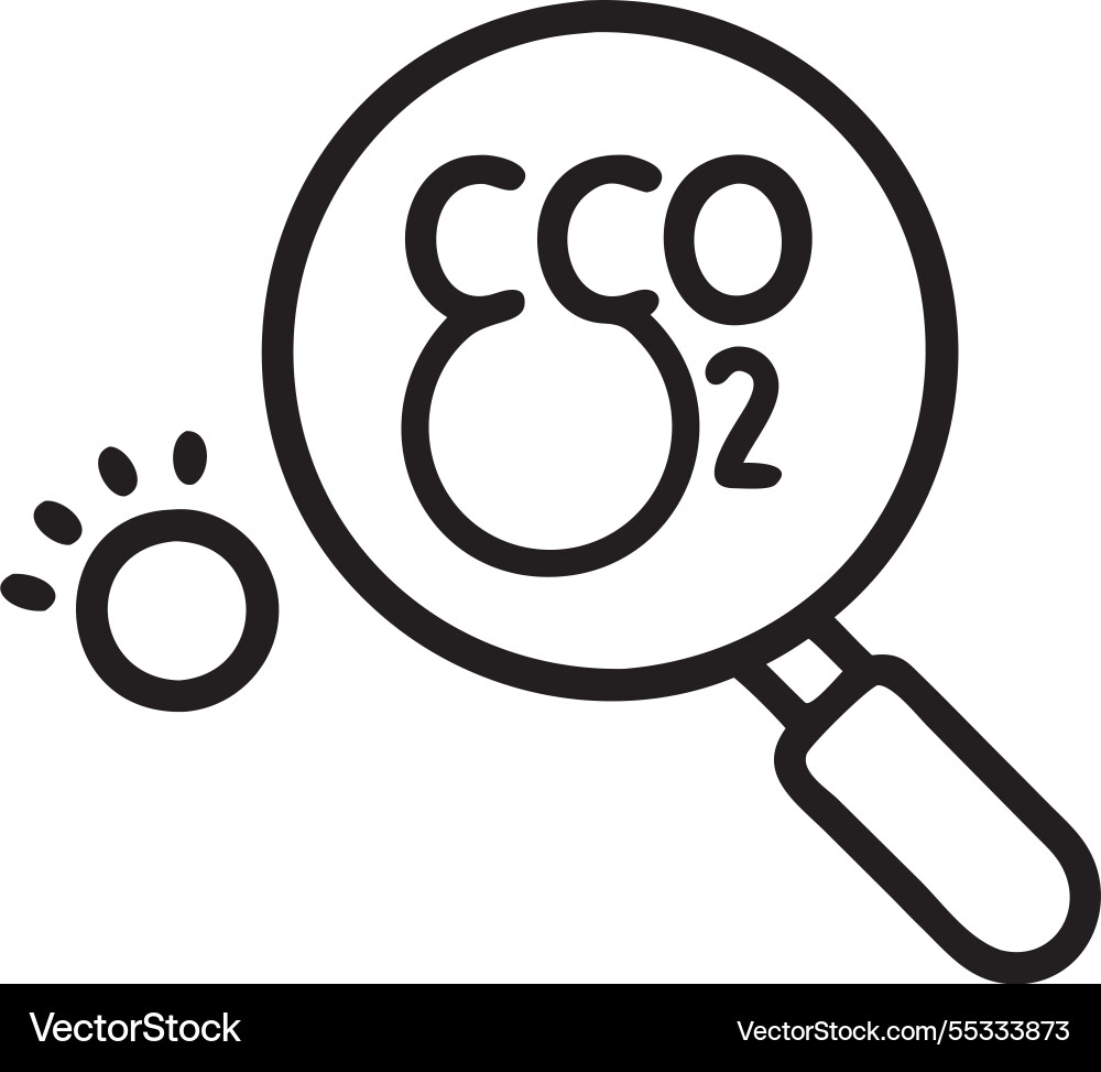 Vergrößerungsglas zeigt Carbon Footprint-Symbol Vektorbild