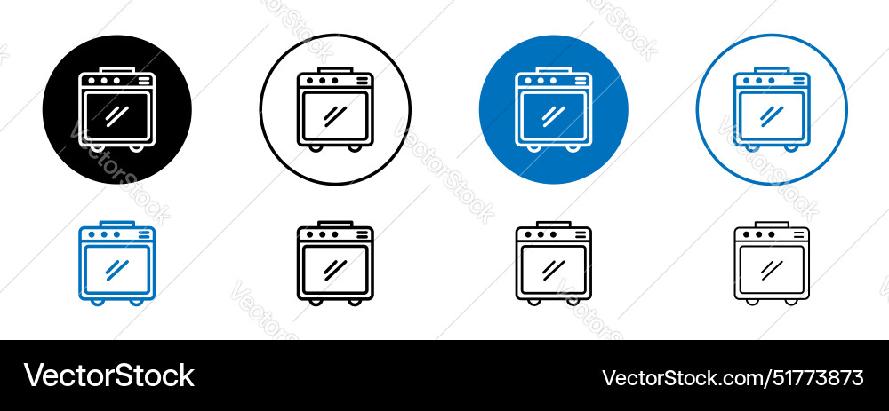 Oven icon set black filled and outlined style Vector Image