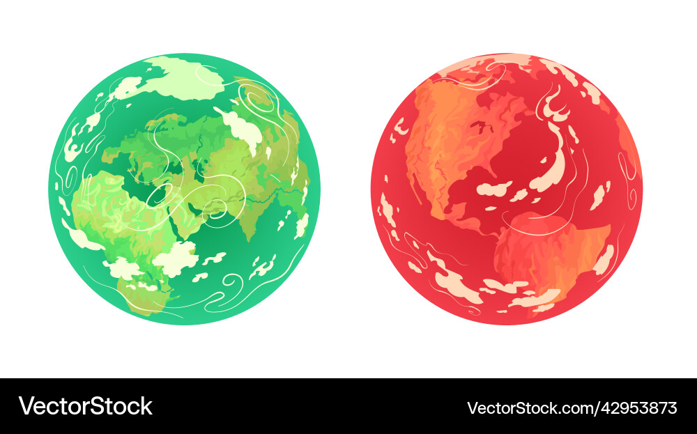 Planet earth is red and green ecology warming Vector Image