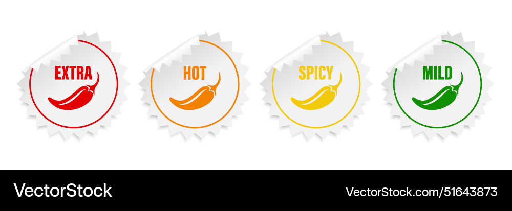 Realistic round stickers with spicy chili Vector Image