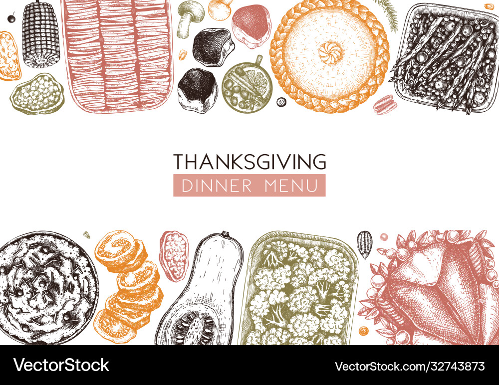 Thanksgiving dinner menu design with roasted Vector Image