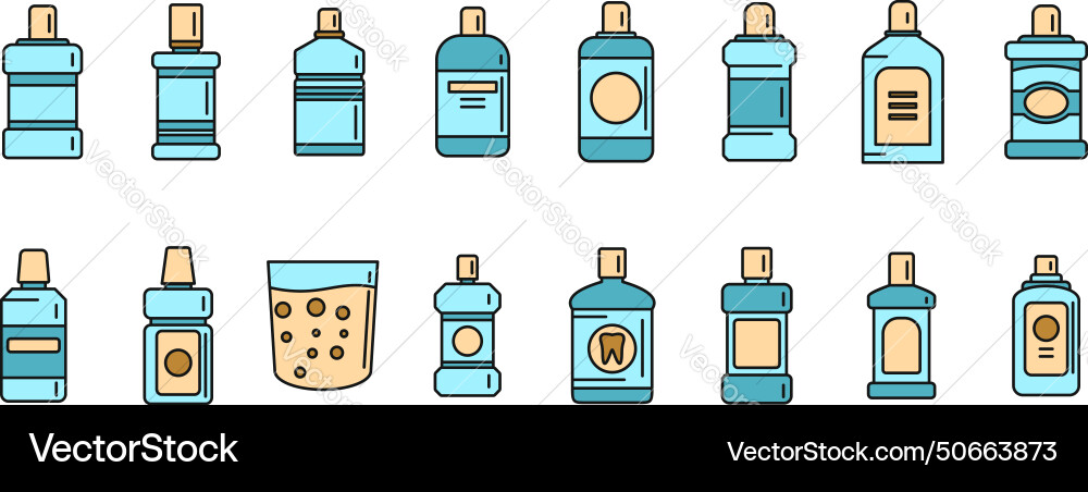 Tooth rinse icons set color Royalty Free Vector Image
