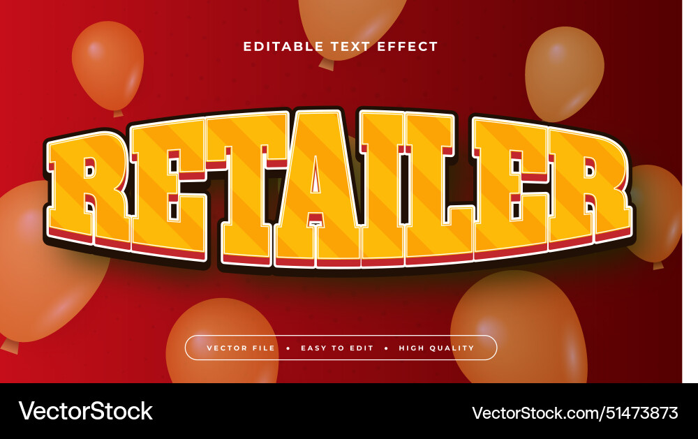 Yellow and red retailer 3d editable text effect Vector Image