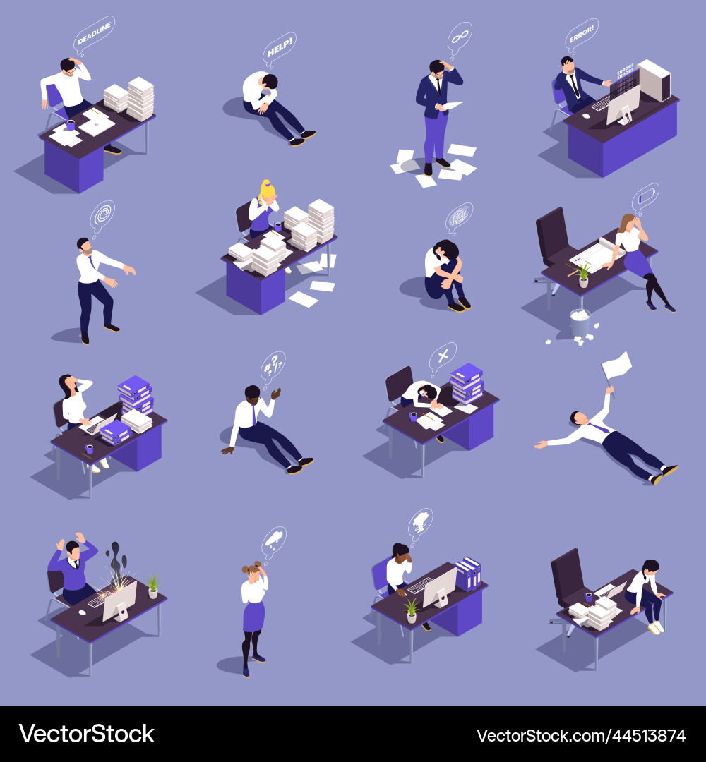 Burnout syndrome set Royalty Free Vector Image