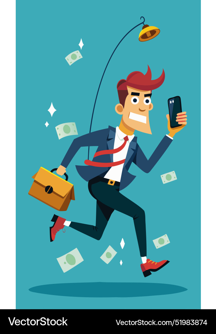 Businessman chasing money bait Royalty Free Vector Image