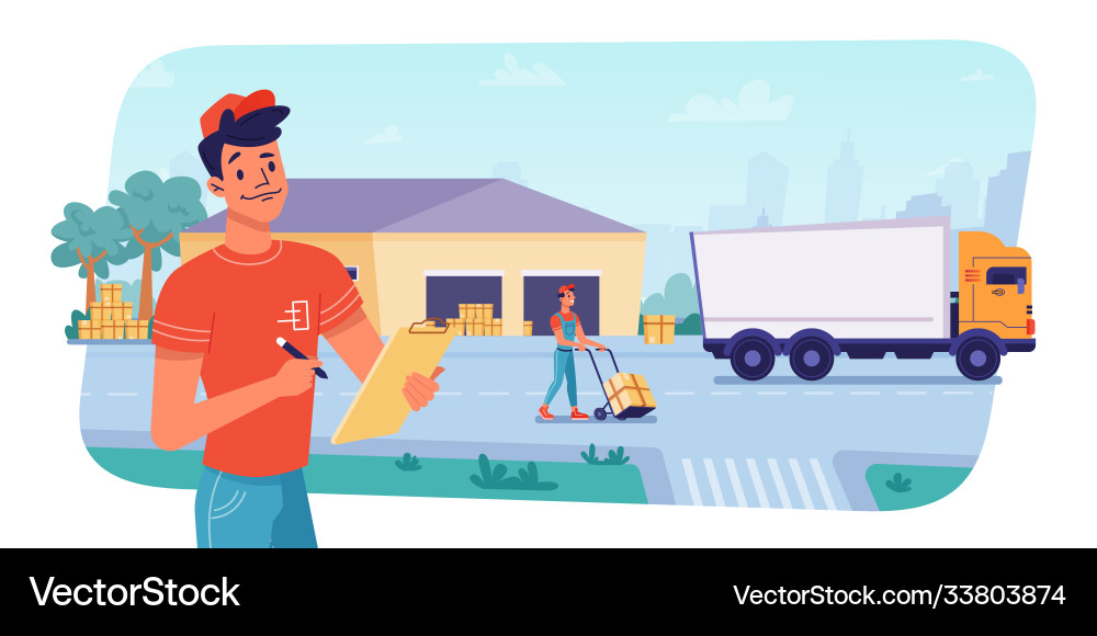Delivery logistics warehouse parcels load unload Vector Image