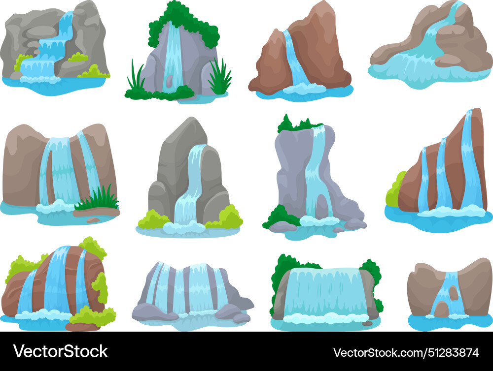 Isolated waterfall cartoon waterfalls nature Vector Image