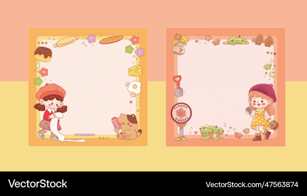 Lovely girl cartoon frame sticky note pad Vector Image