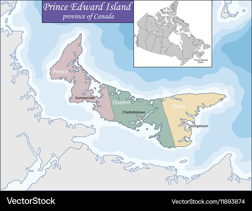 Map of prince edward island Royalty Free Vector Image